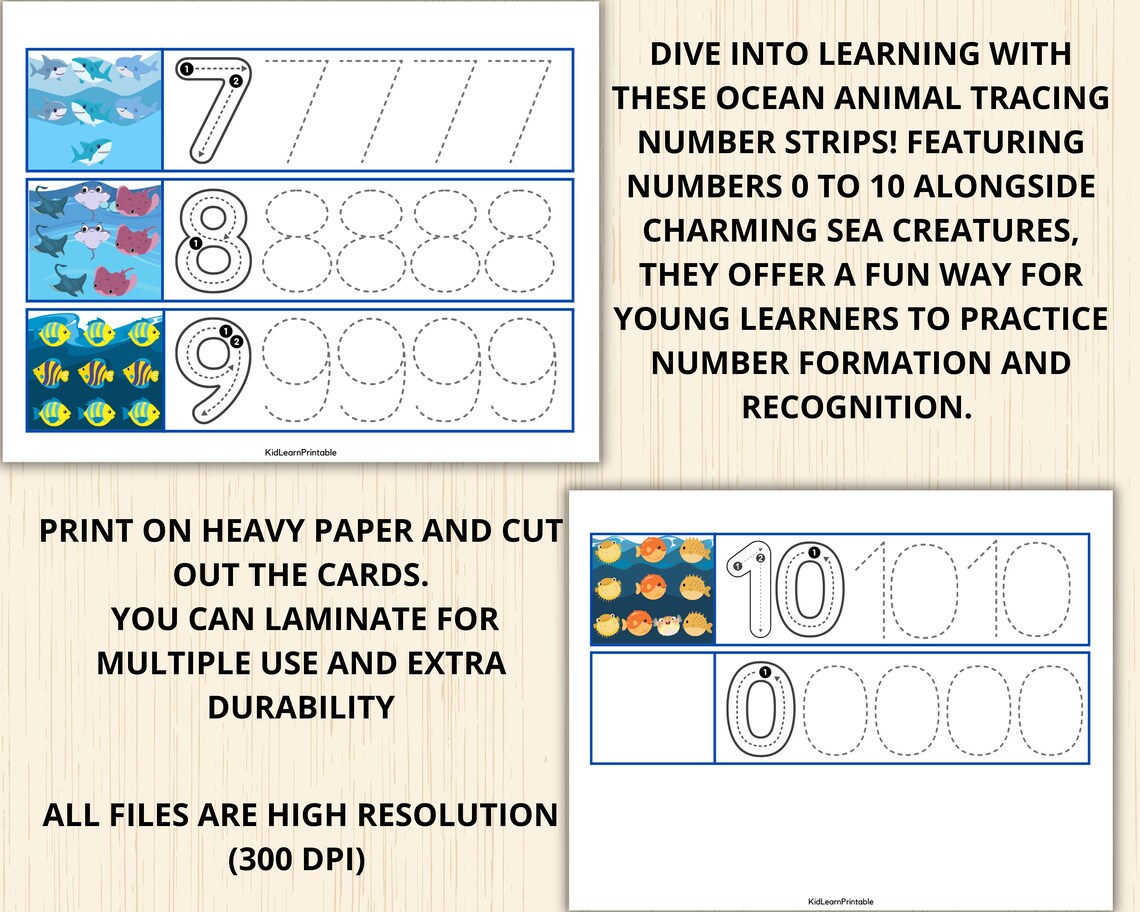 Ocean Animals Number Tracing,handwriting Practice,writing Skills ...