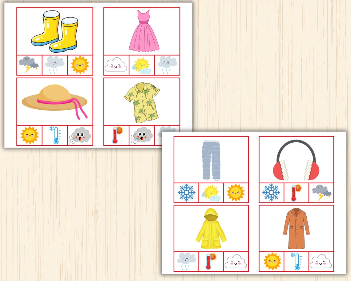 Weather Dressing Clip Cards, Weather Temperature Dressing for Kids ...