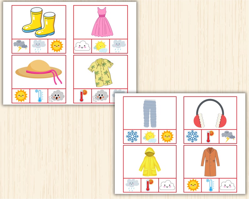 Weather Dressing Clip Cards, Weather Temperature Dressing for Kids ...