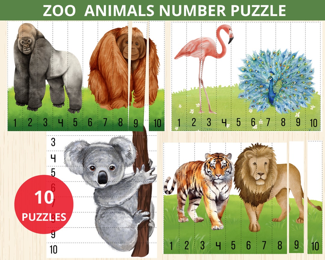Zoo Animal Number Sequence 1-10 Puzzles,zoo Animal Montessori,preschool ...
