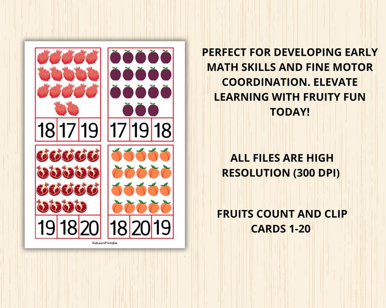 Fruit Count and Clip Cards,numbers 1-20,preschool Math,kindergarten ...