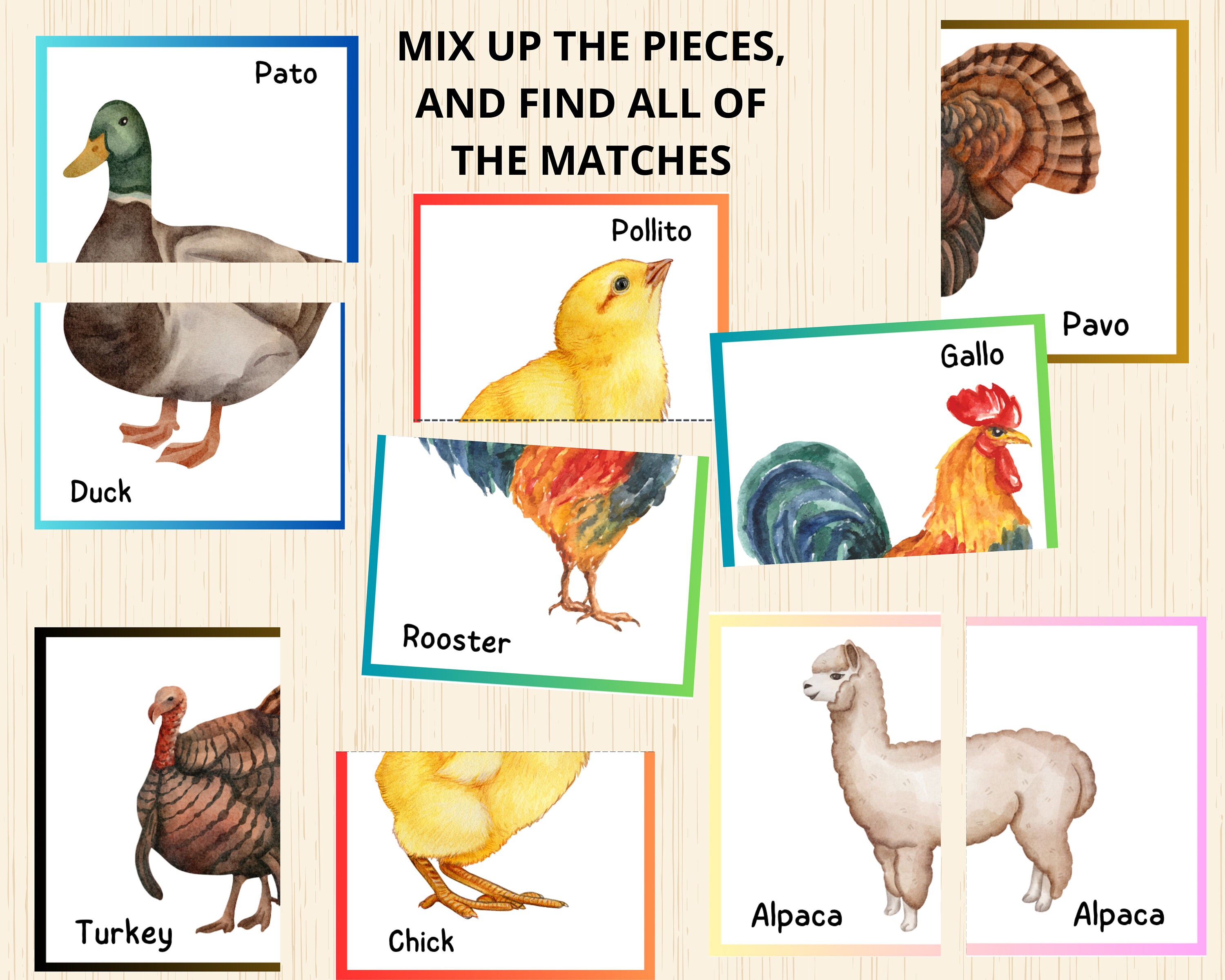 Farm Animals Puzzle Pairs,farm Animals Symmetry Puzzles, Animals ...