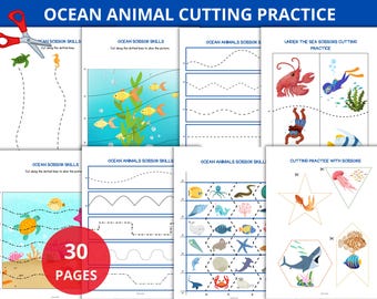 Ocean Animal Cutting Strips,cutting Practice Worksheets,sea Animal ...