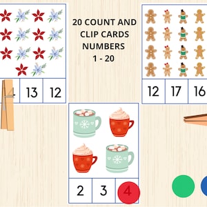 Winter Count and Clip Cards 1-20, Printable Preschool Math, Counting ...