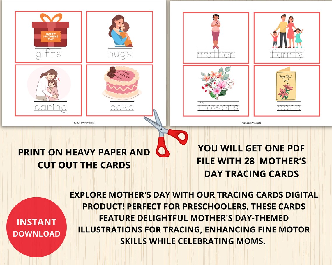 Mother's Day Word Tracing Cards,tracing Cards,mothers Day,mom's Day ...
