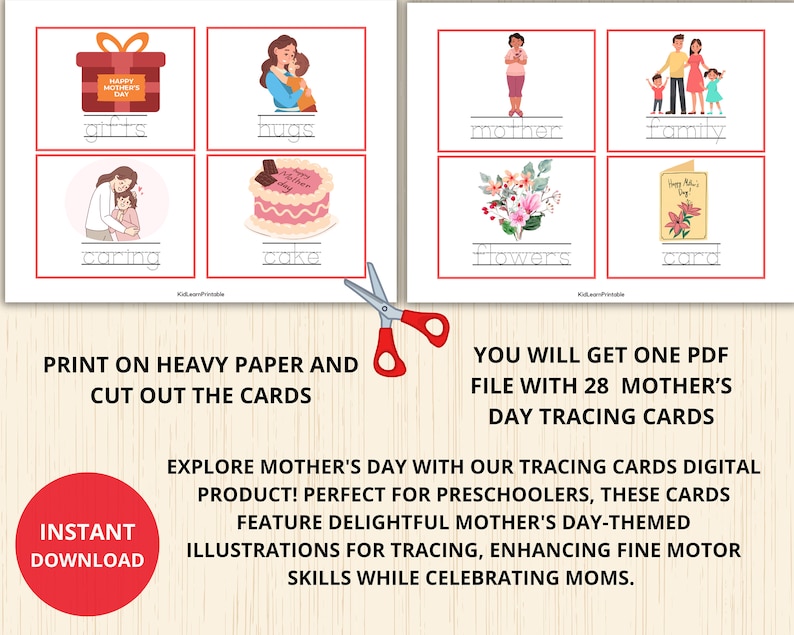 Mother's Day Word Tracing Cards,tracing Cards,mothers Day,mom's Day ...