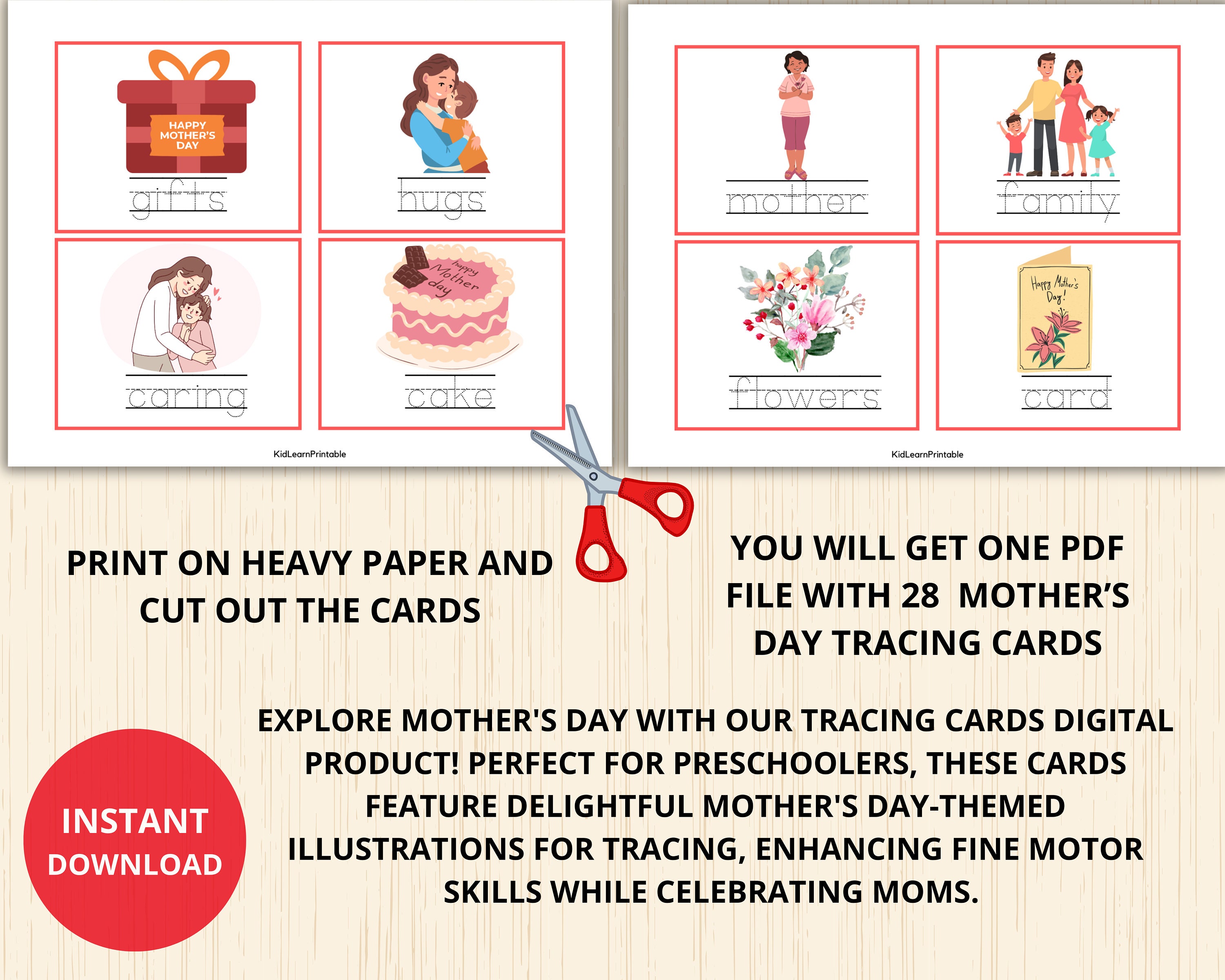 Mother's Day Word Tracing Cards,tracing Cards,mothers Day,mom's Day ...