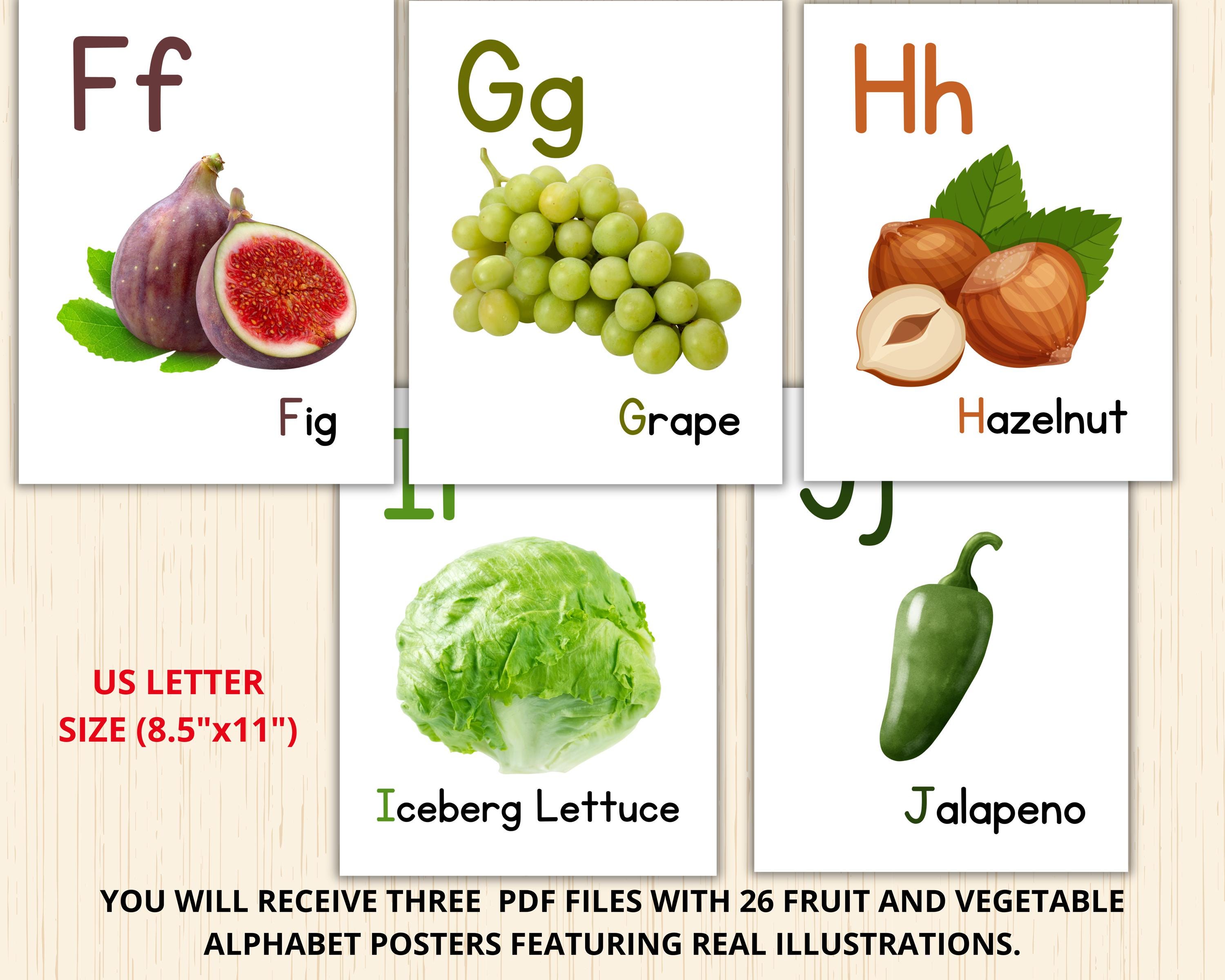 Fruit and Vegetables Alphabet Poster,fruit Flashcards,veggies A to Z ...