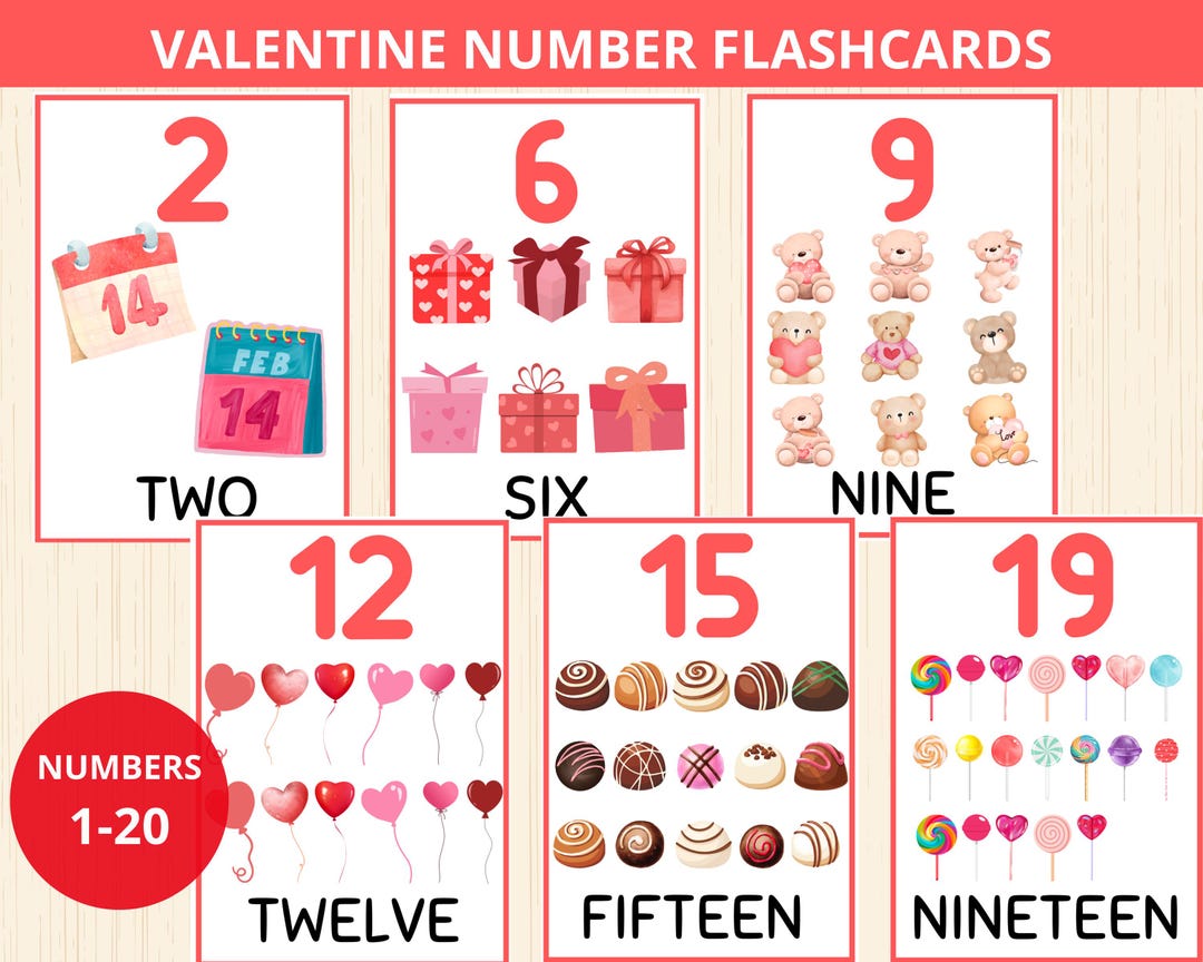 Valentine's Numbers Flashcards,valentine Number Cards,counting Cards ...