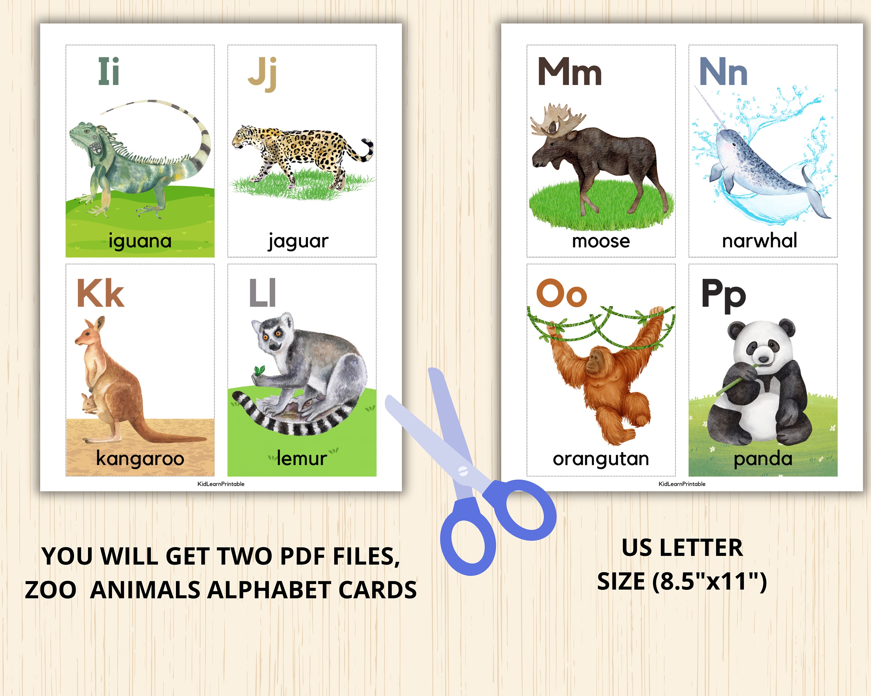 Zoo Animal Alphabet Cards,animals Flashcards,animals Montessori,safari ...