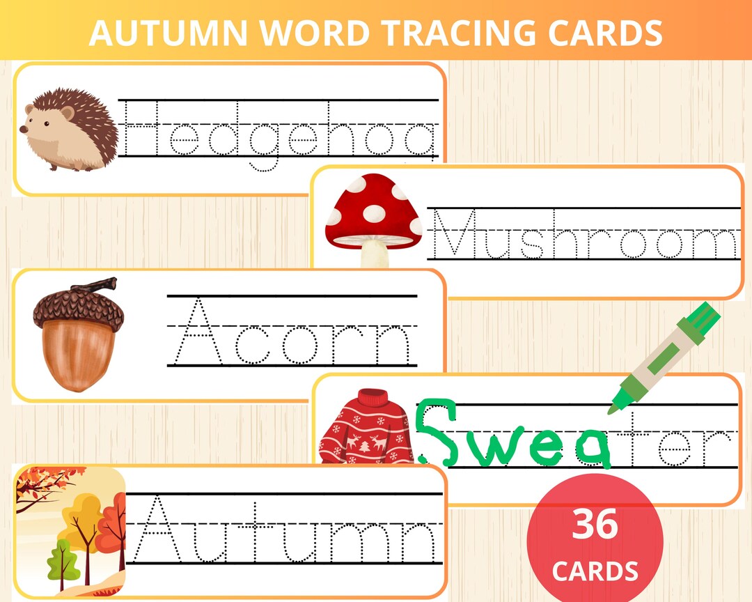 Autumn Preschool,autumn Word Tracing Cards,fall Handwriting Activity ...