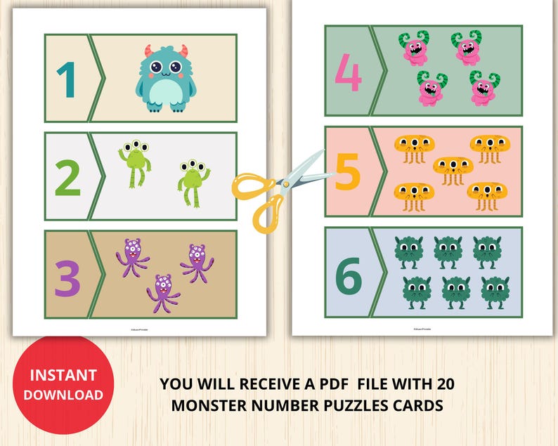 Monster Number Matching Activity,monster Number Match Puzzle,monster ...
