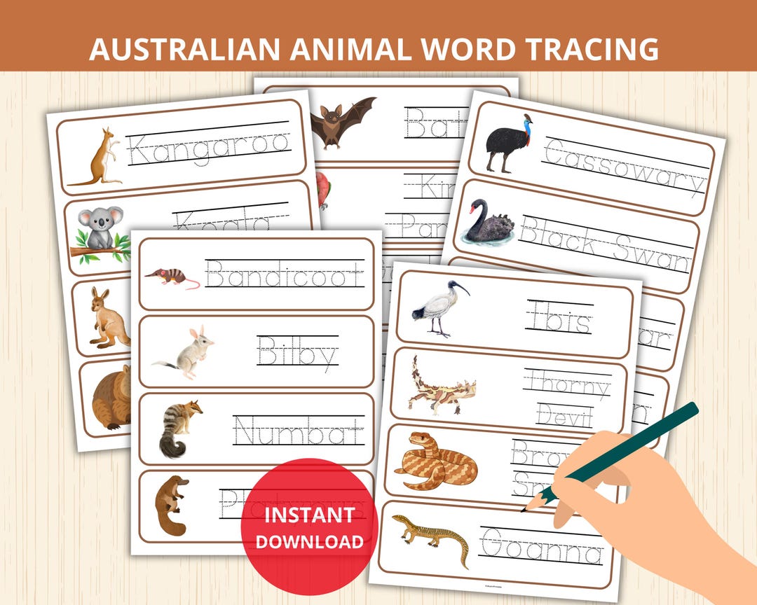 Australian Animal Word Tracing,australian Animals Tracing Strip ...