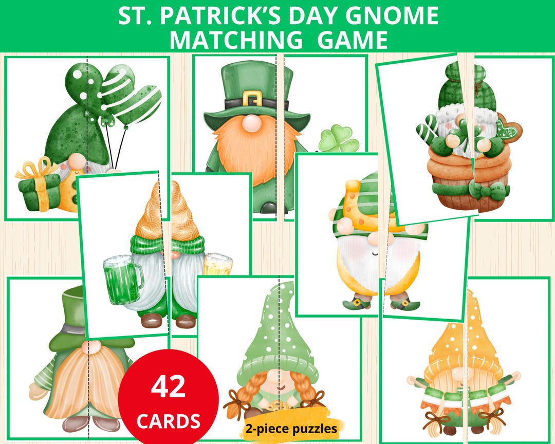 St. Patrick's Gnomes Matching Activity,st Patricks Toddler Matching ...
