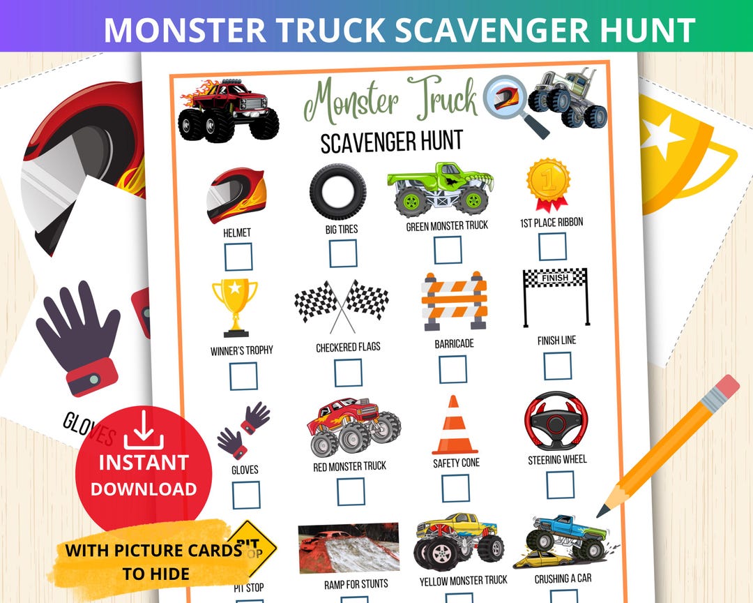 Monster Truck Scavenger Hunt,monster Truck Treasure Hunt,monster Truck ...