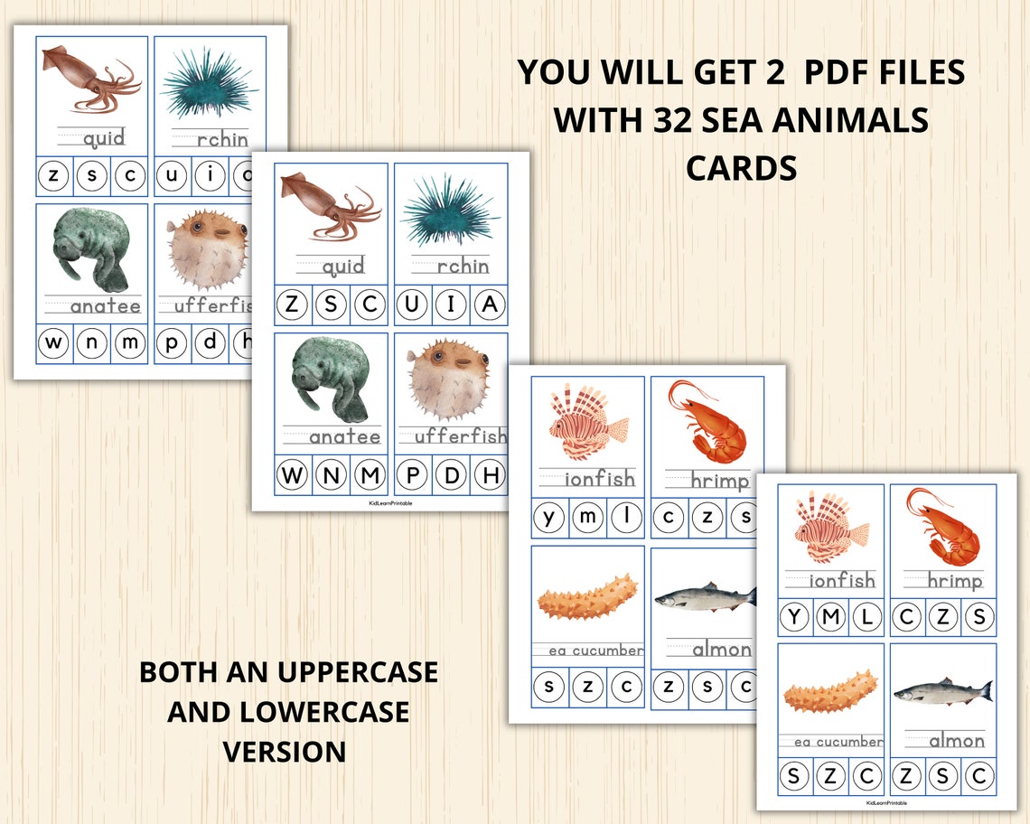 Ocean Animal Phonics Clip Cards, Beginning Sound Activity, Sea Animals ...