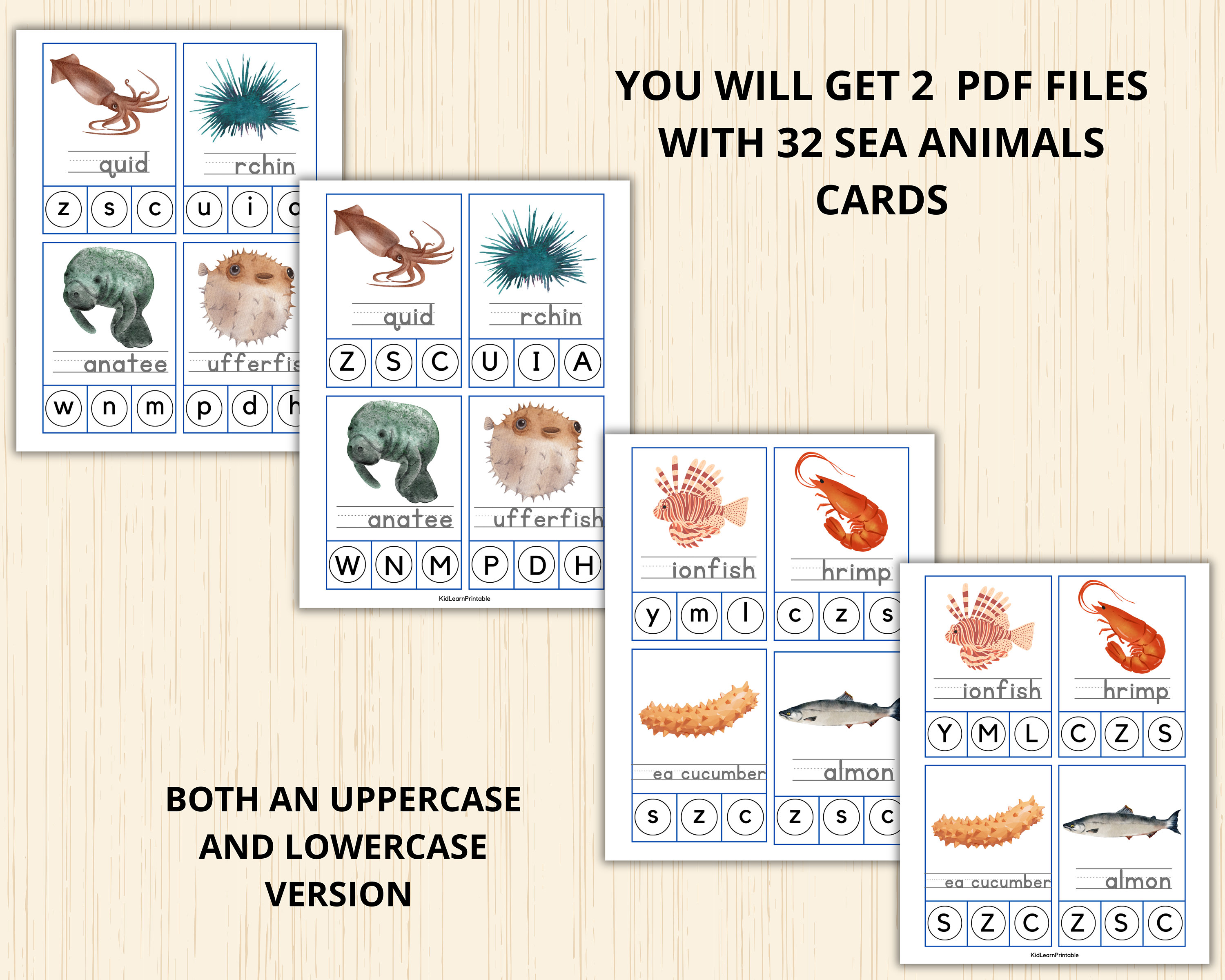 Ocean Animal Phonics Clip Cards, Beginning Sound Activity, Sea Animals ...