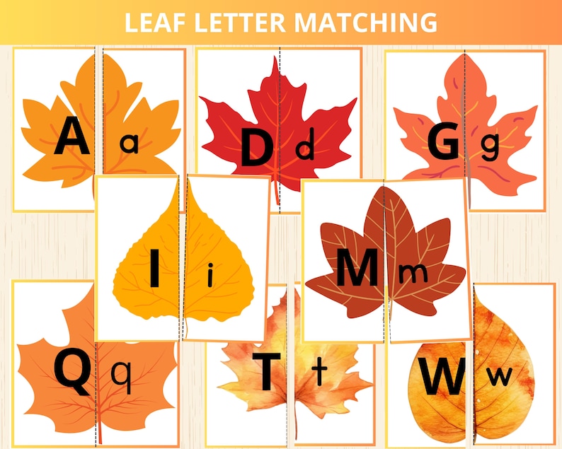 Leaf Letter Matching Puzzle,fall Puzzle Pairs,fall Alphabet Match ...