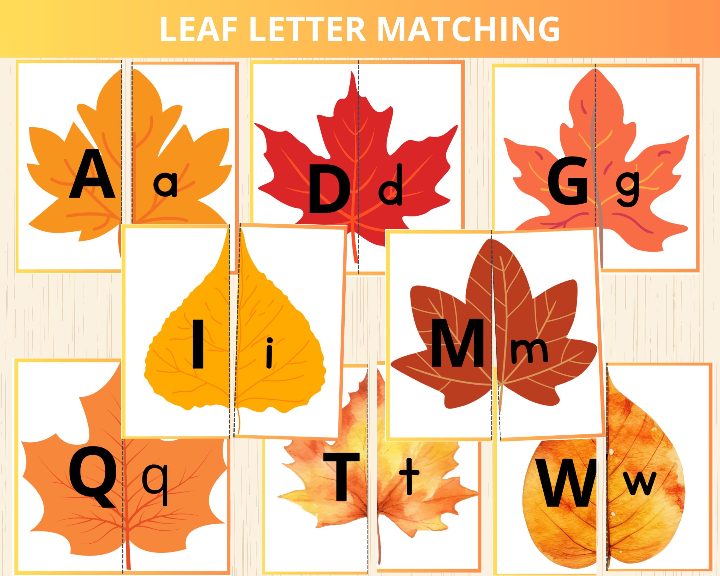 Leaf Letter Matching Puzzle,fall Puzzle Pairs,fall Alphabet Match ...