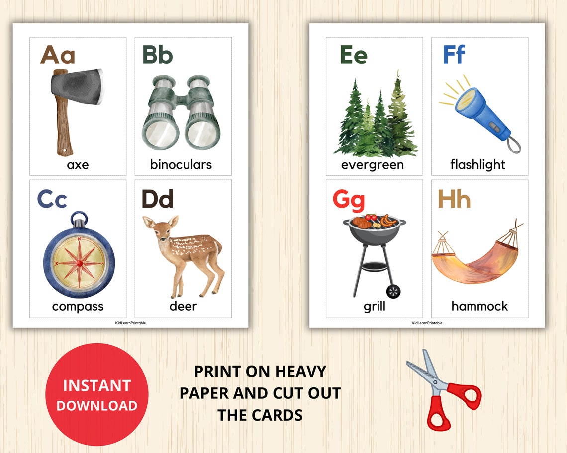 Camping Alphabet Cards,camping Flashcards,camping Montessori,camp Cards ...