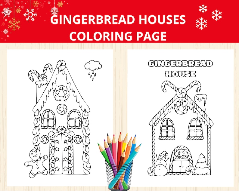 Gingerbread Houses Coloring Pages, Kids Christmas Coloring Sheets ...