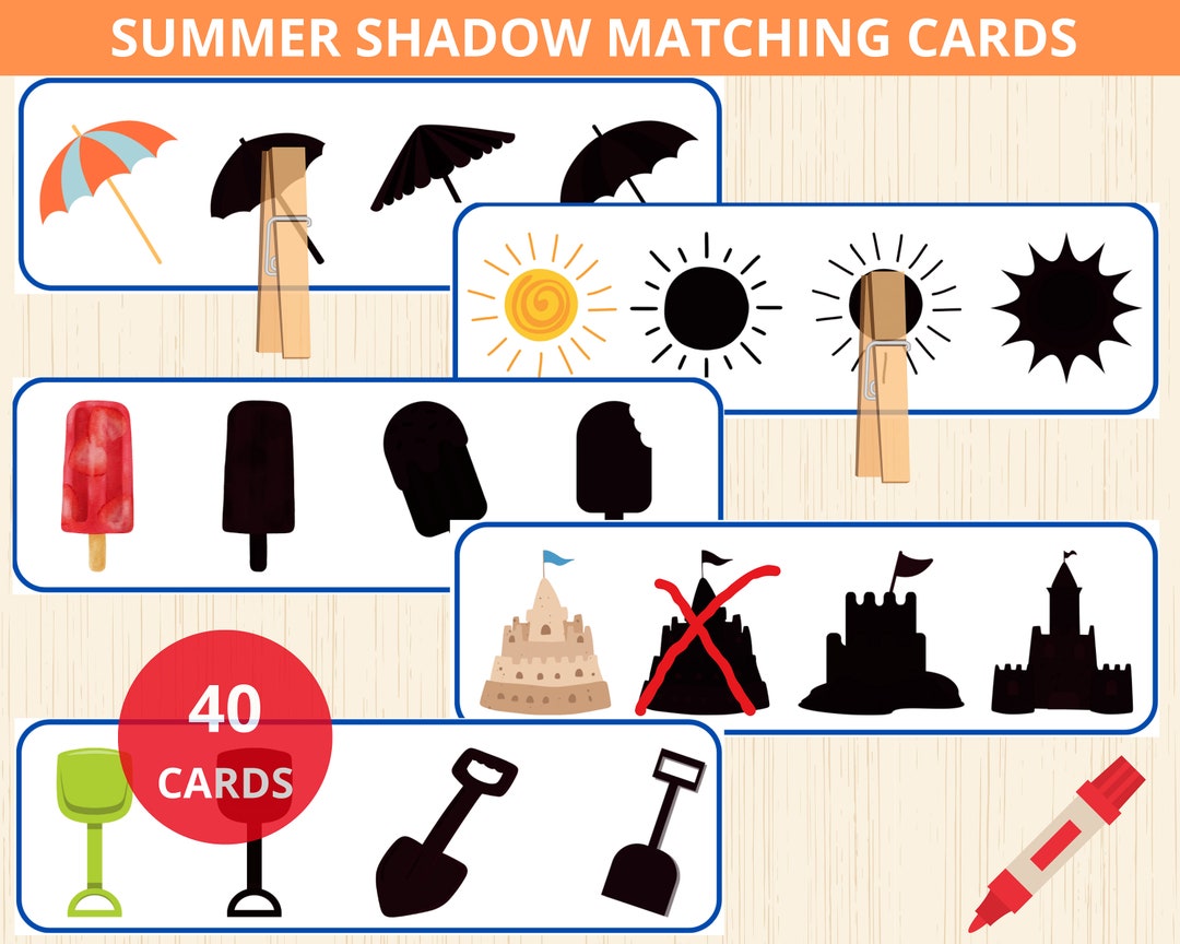 Summer Shadow Matching Games,summer Matching Activity,summer Unit Study ...