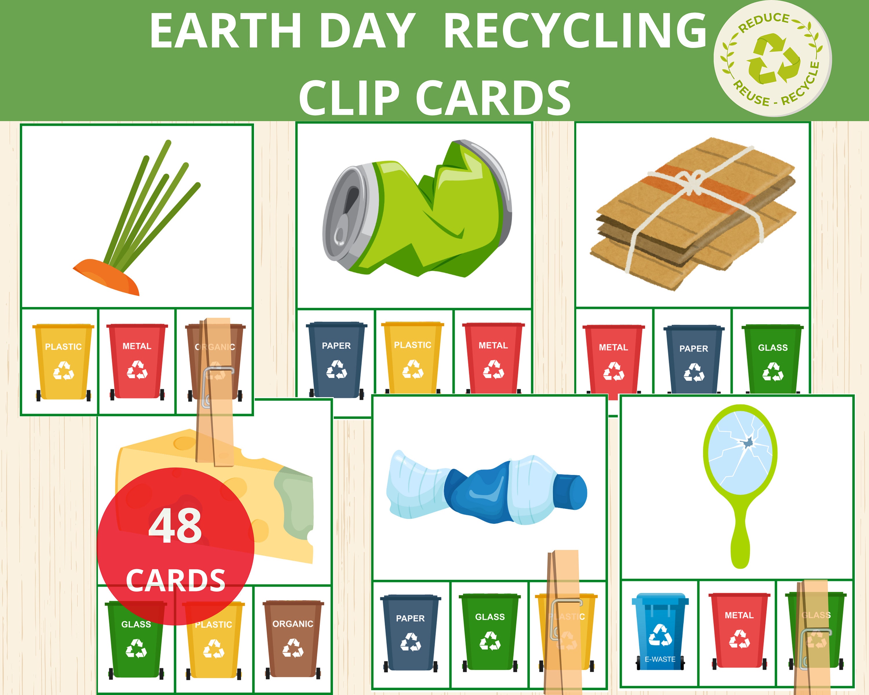 Earth Day Clip Card,earth Day Recycle Sort, Waste Sorting, Earth Day ...