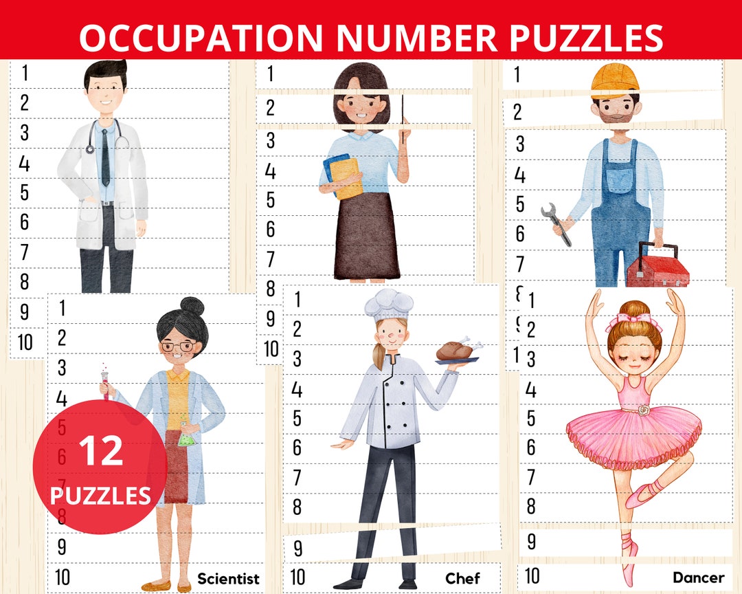 Occupation Puzzle,professions Puzzle,jobs Number Sequence,numbers 1-10 ...