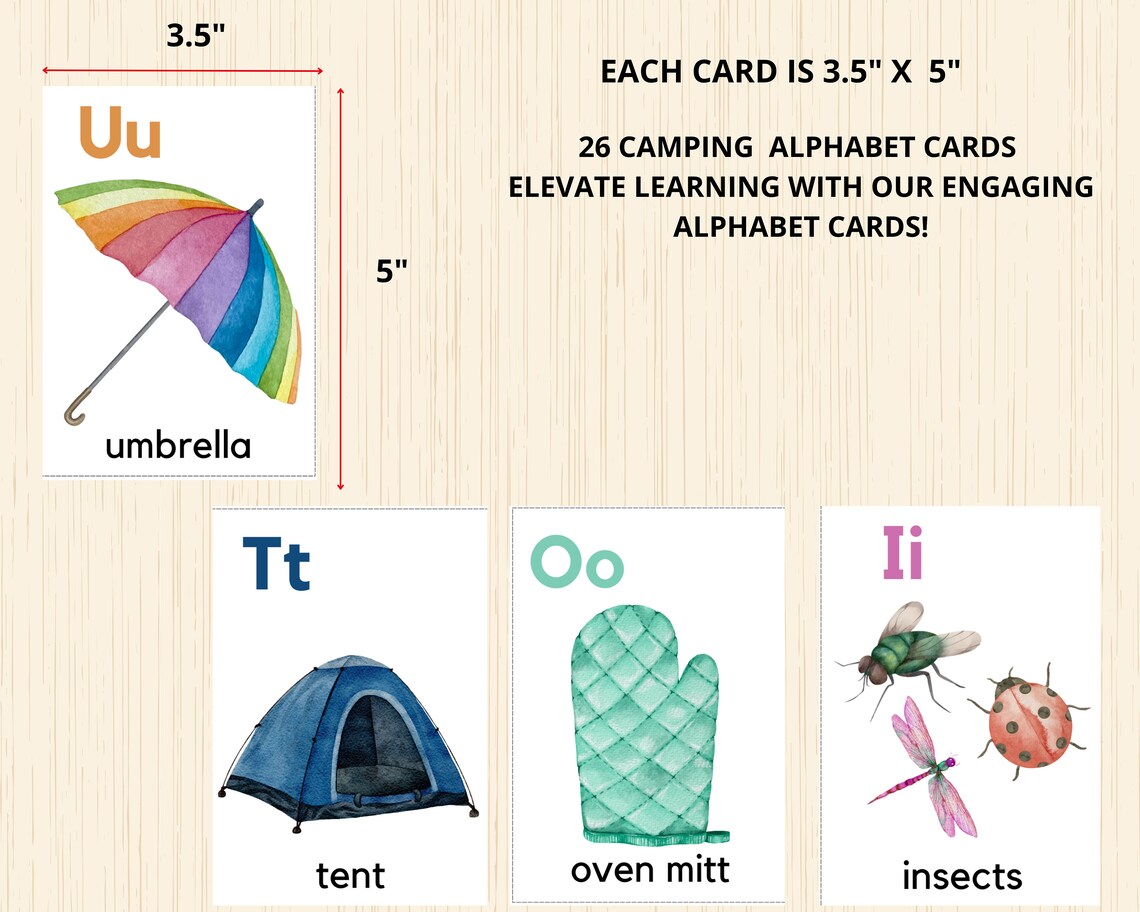 Camping Alphabet Cards,camping Flashcards,camping Montessori,camp Cards ...