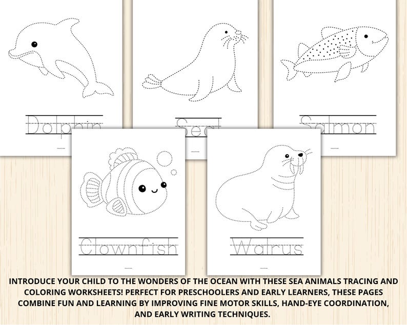 Ocean Animals Tracing,ocean Animal Coloring Pages,tracing Sea Animals ...