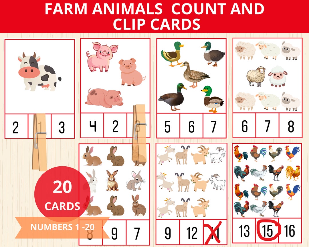 Farm Animals Count and Clip Cards,farm Unit Study,farm Preschool ...