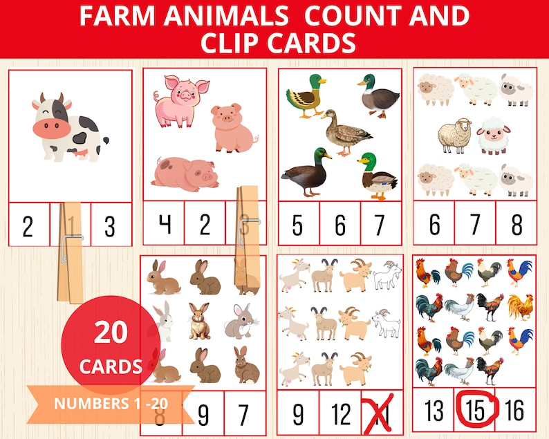 Farm Animals Count and Clip Cards,farm Unit Study,farm Preschool ...