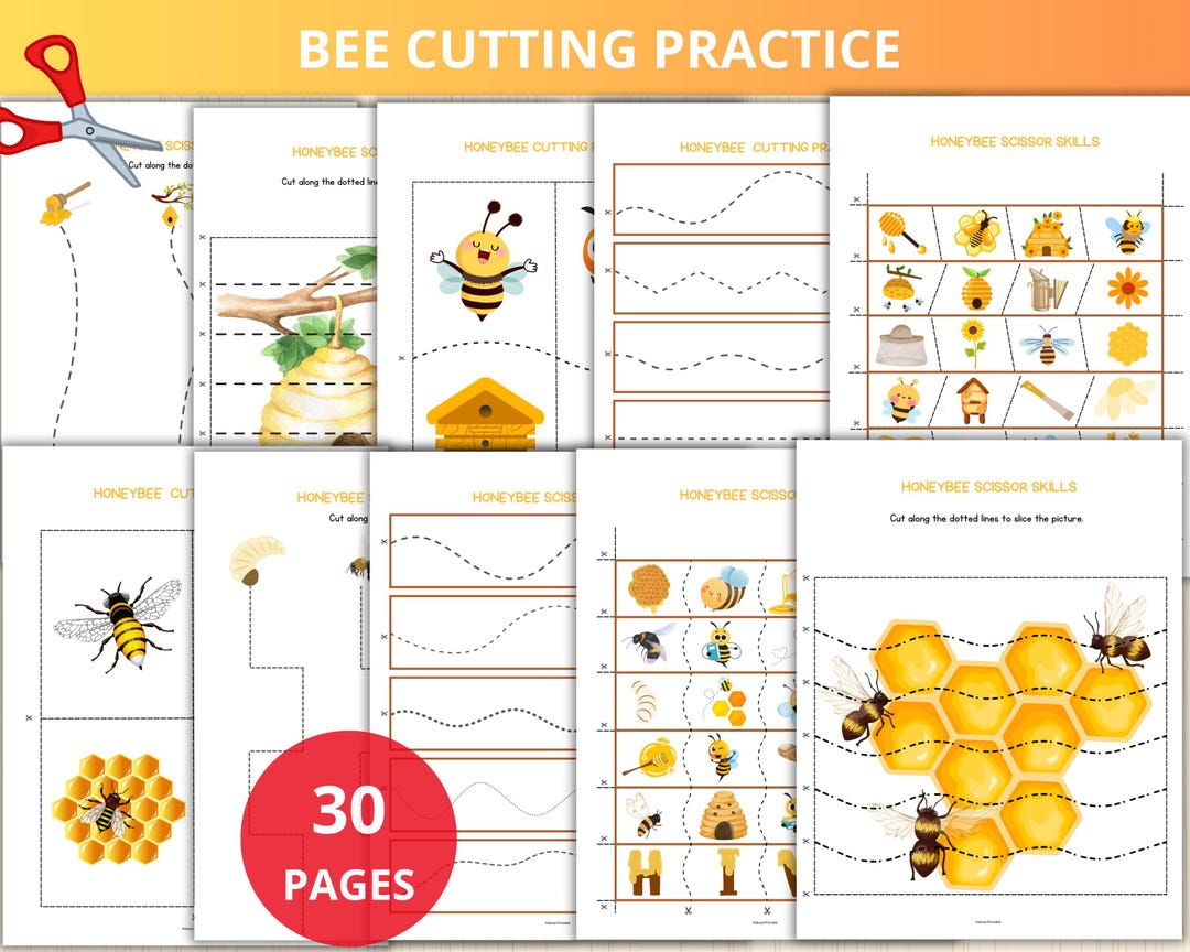 Honeybee Cutting Practice,bee Scissor Skill,preschool Cutting,insect ...