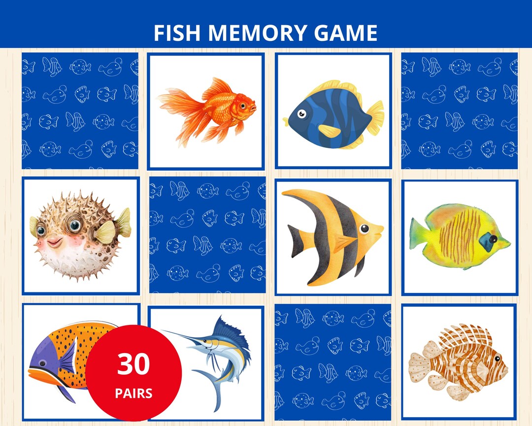 Fish Memory Game,ocean Animals Matching Game,ocean Theme Party,ocean ...