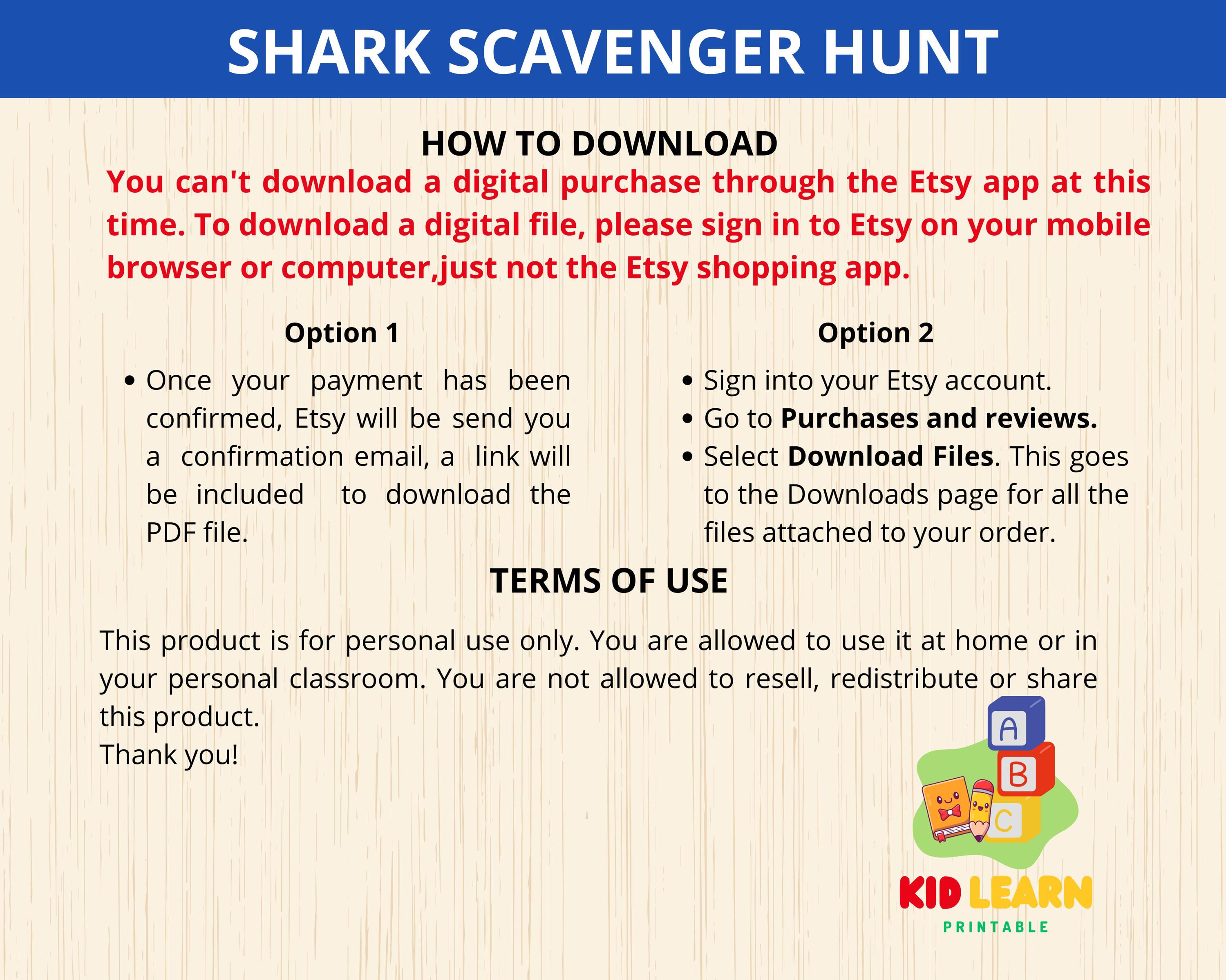 Shark Scavenger Hunt,ocean Treasure Hunt,shark Activity Kids,shark ...