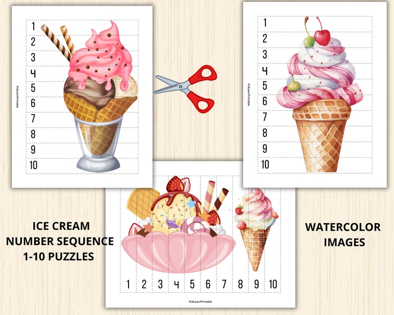 Ice Cream Number Matching,ice Cream Puzzle,counting Activity,number ...