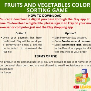 Fruits and Vegetables Sorting Activity,color Matching Game,fruits and ...