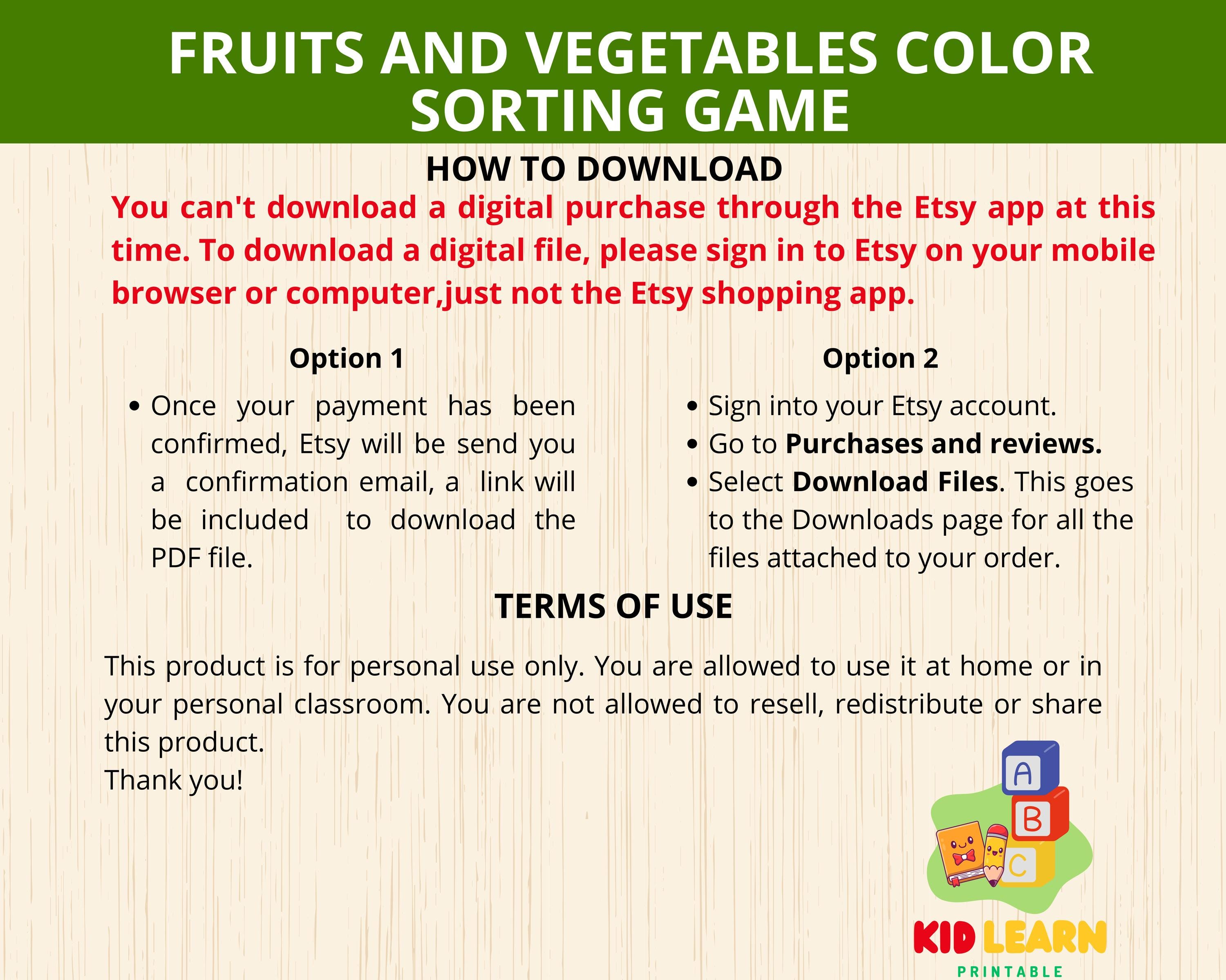 Fruits and Vegetables Sorting Activity,color Matching Game,fruits and ...