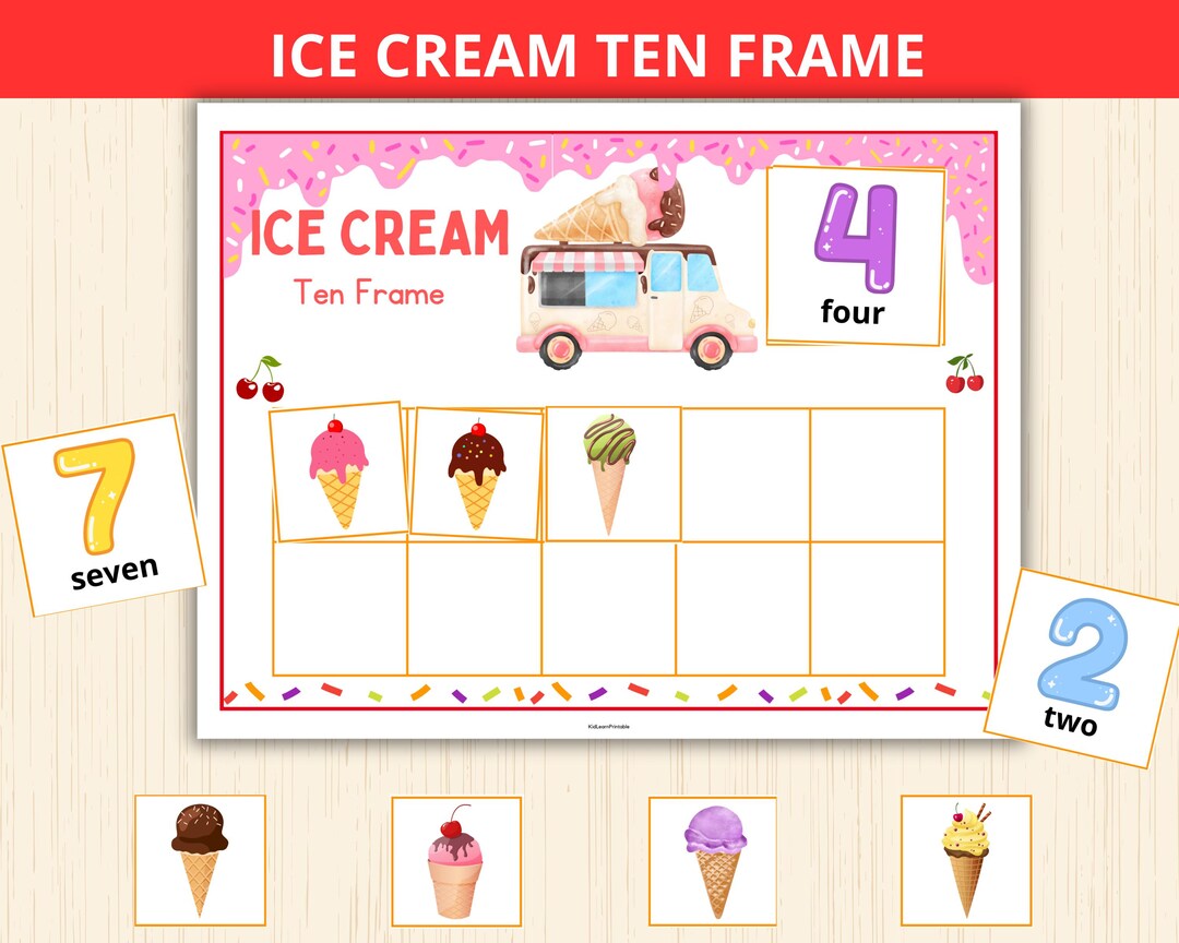 Ice Cream Ten Frame,summer Ten Frame,numbers 1-10,summer Montessori ...