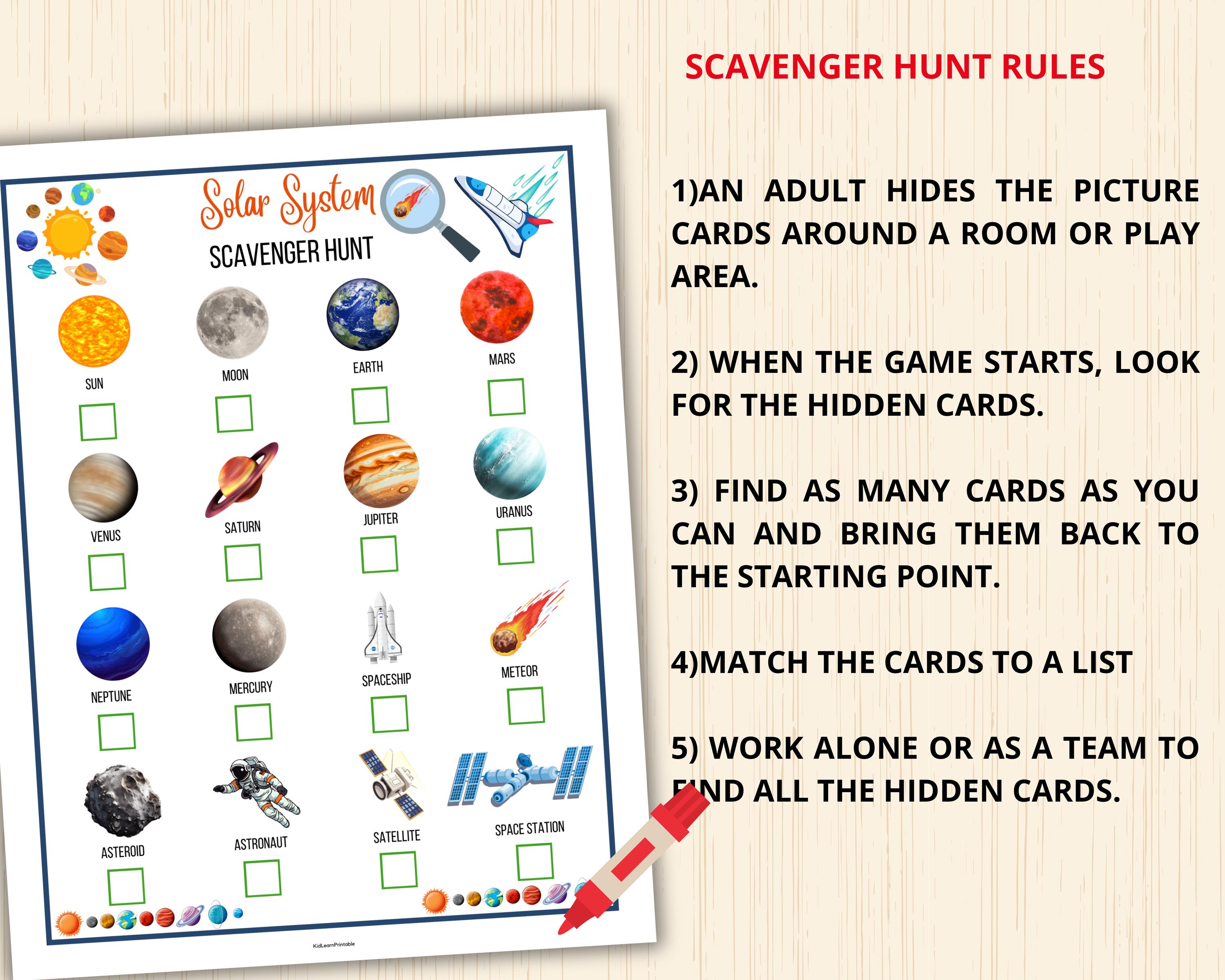 Solar System Scavenger Hunt,space Treasure Hunt,galaxy Universe ...