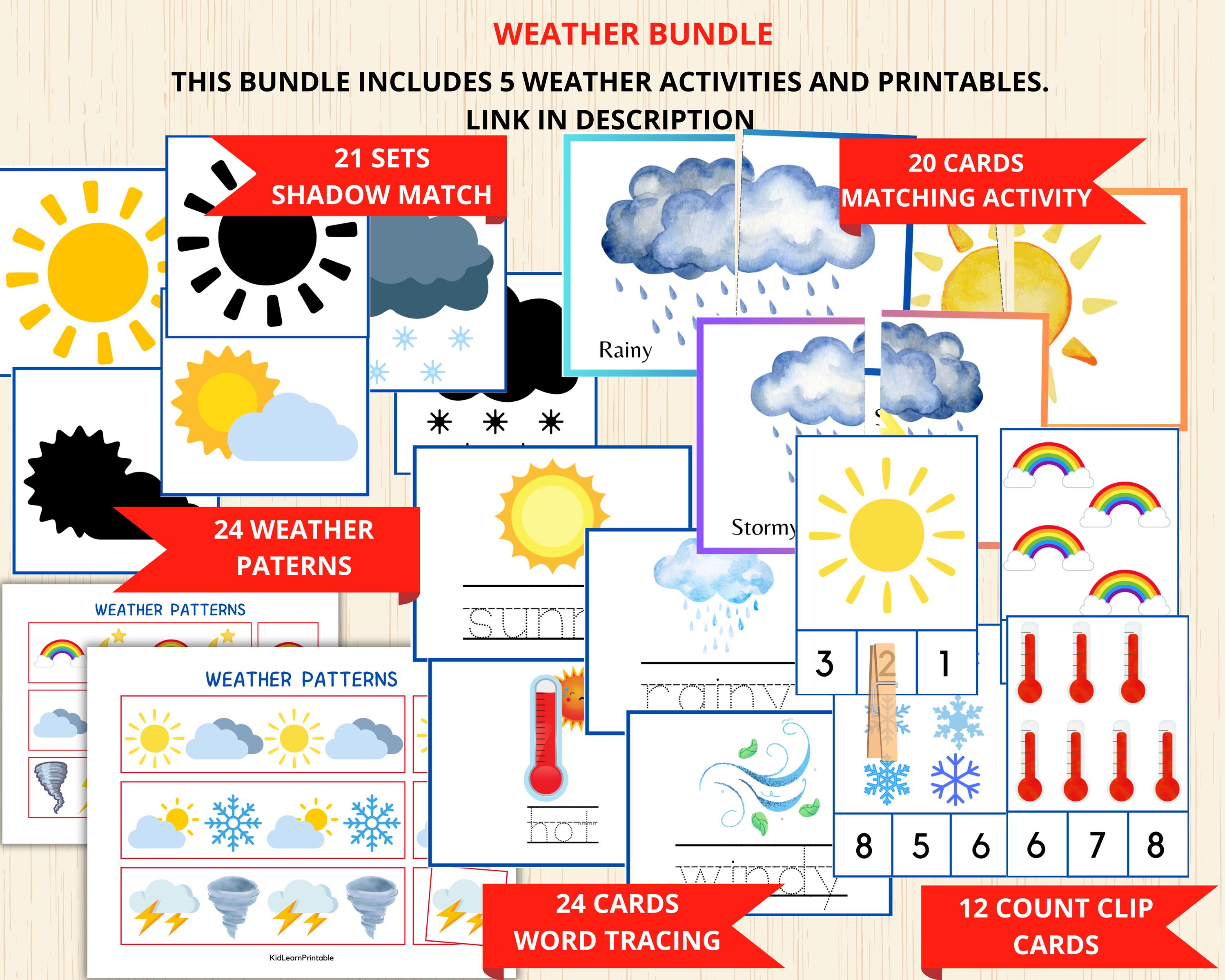 Weather Count and Clip Cards,numbers 1-10,preschool,weather Activities ...