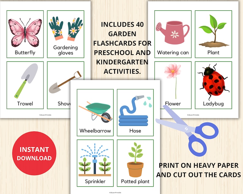 Montessori Garden Cards, Preschool Printable, Garden Flashcards ...
