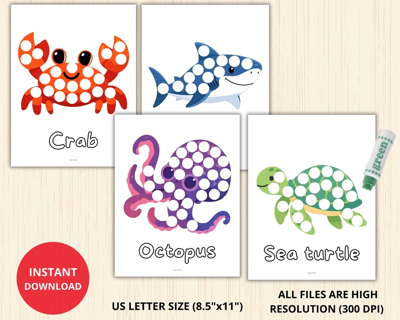 Sea Animals Dot Marker,ocean Animal Dot Marker,ocean Animal Do a Dot ...