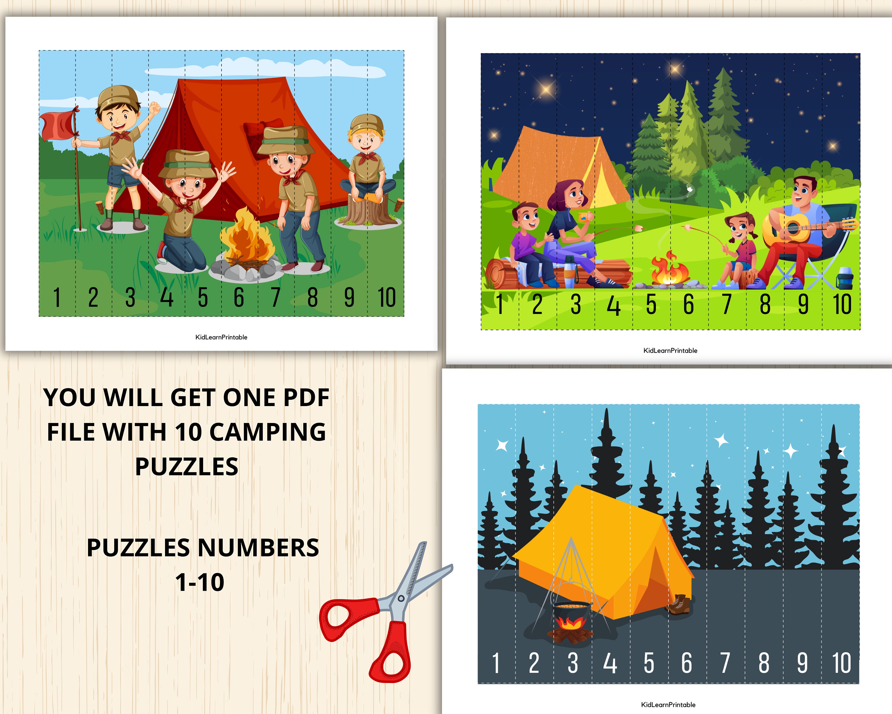 Camping Puzzle,camping Number Sequence,numbers 1-10,camping Summer ...