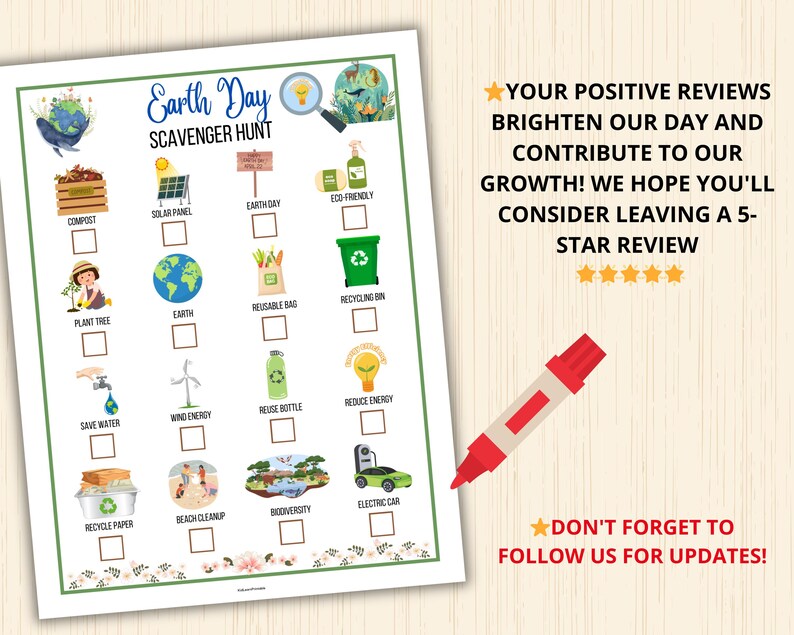 Earth Day Scavenger Hunt,nature Treasure Hunt,earth Day Activity,earth ...