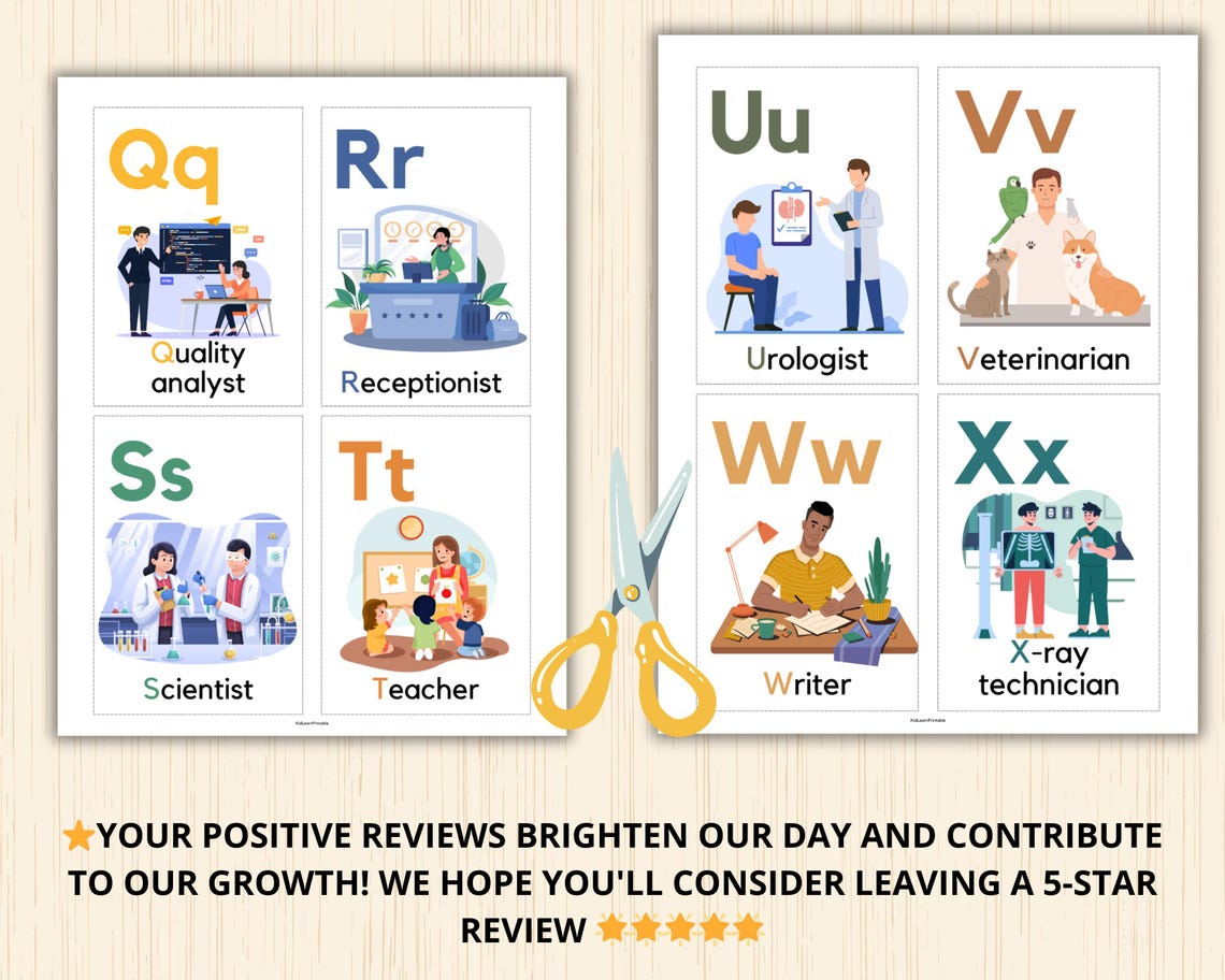 Occupation Alphabet Flashcards,alphabet Job Flashcards,profession Abc ...