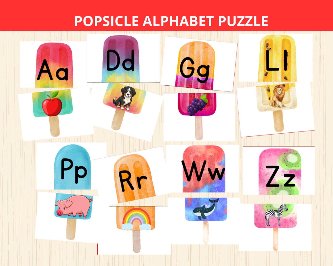 Popsicle Alphabet Puzzle,popsicle Abc Puzzle,alphabet Matching Game ...