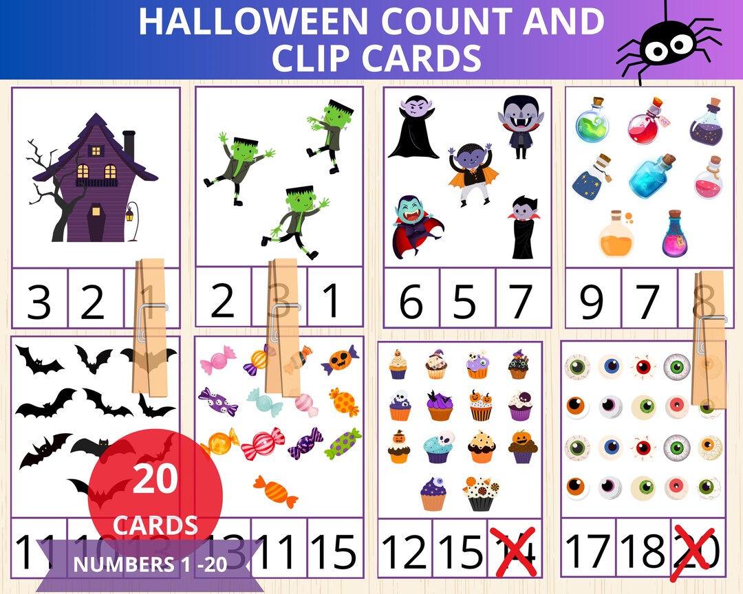Halloween Count and Clip Cards,halloween Counting Card,preschool Math ...