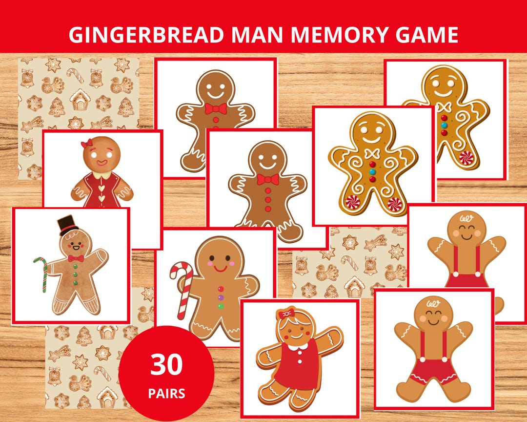 Gingerbread Memory Game,gingerbread Man Matching Game,preschool ...