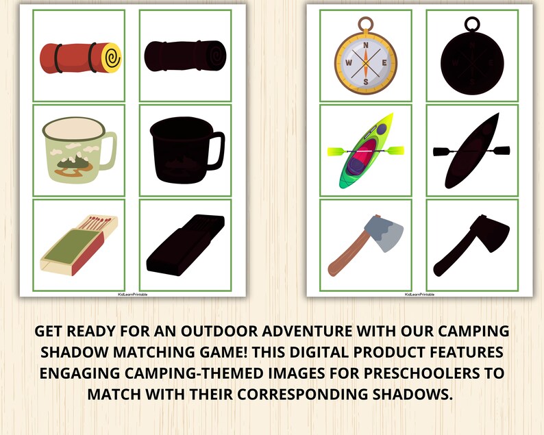 Camping Shadow Matching,camping Flashcards,camping Worksheet,preschool ...